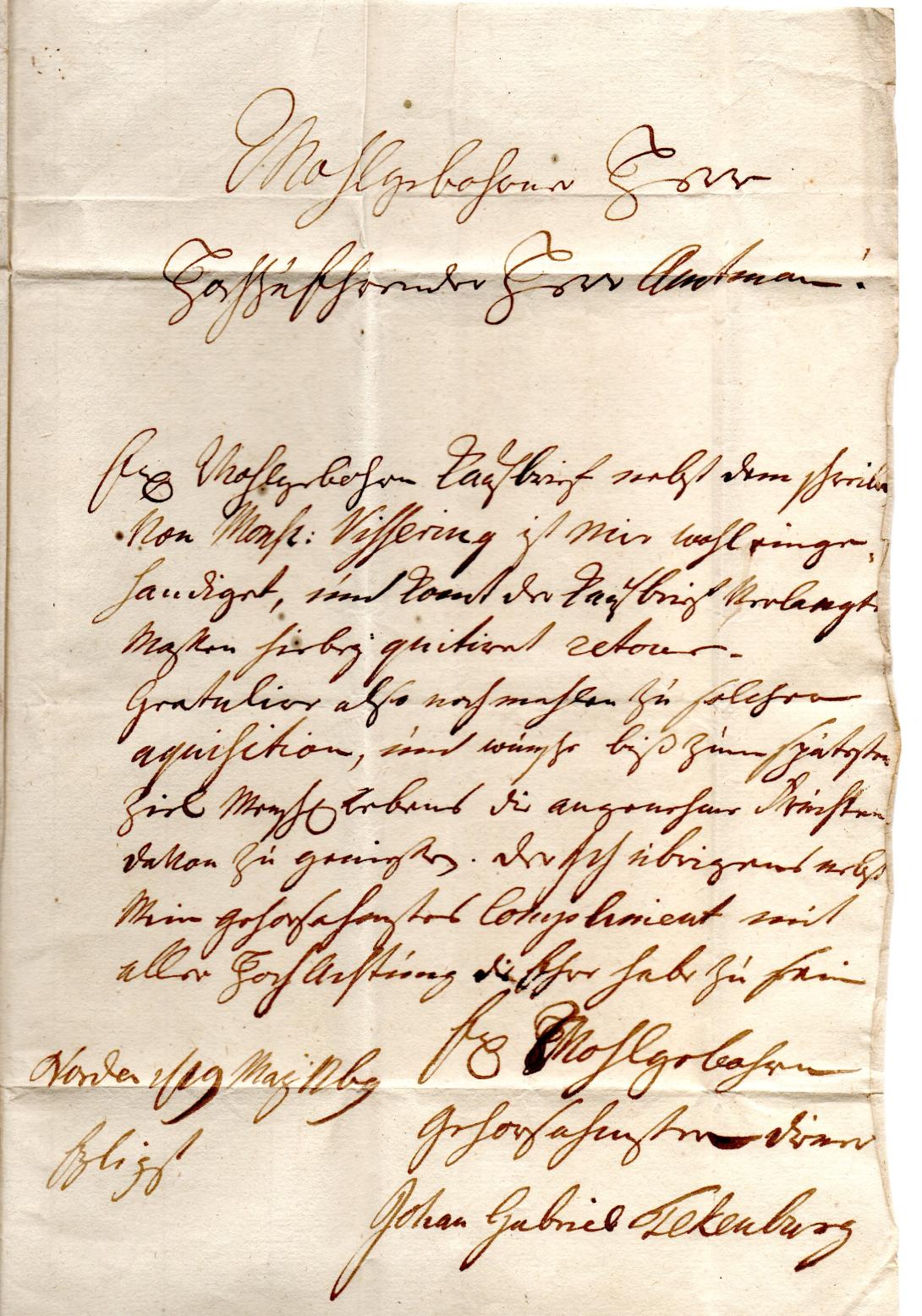 Duitse brief 1769 | Wat staat daer?